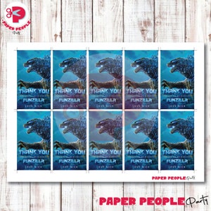 Godzilla Movie Thank You Tag, Godzilla Favour Tag, Godzilla Birthday ...