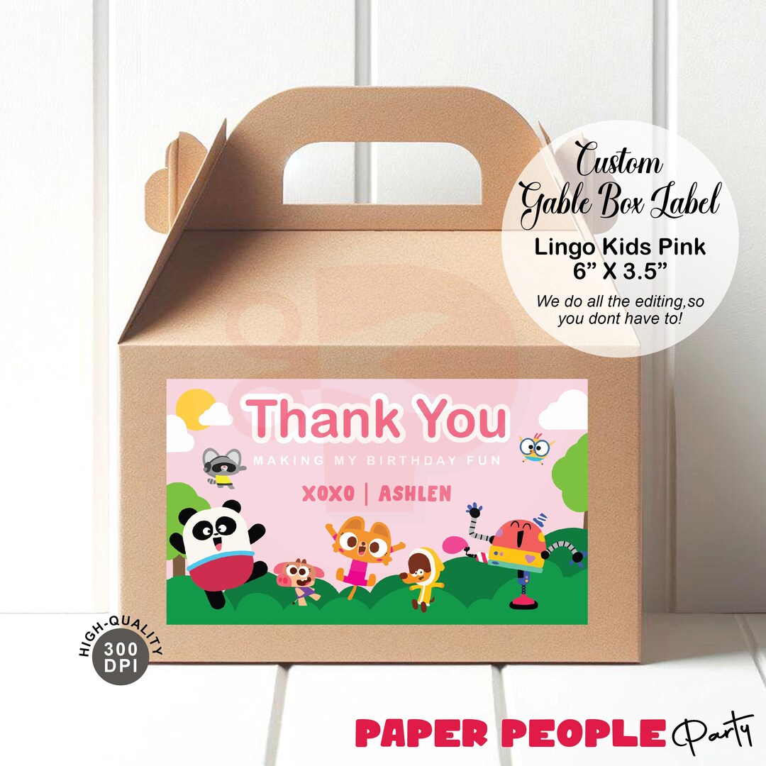 Lingo Kids Pink Gable Box Label, Roblox Birthday Favour Label, Custom ...