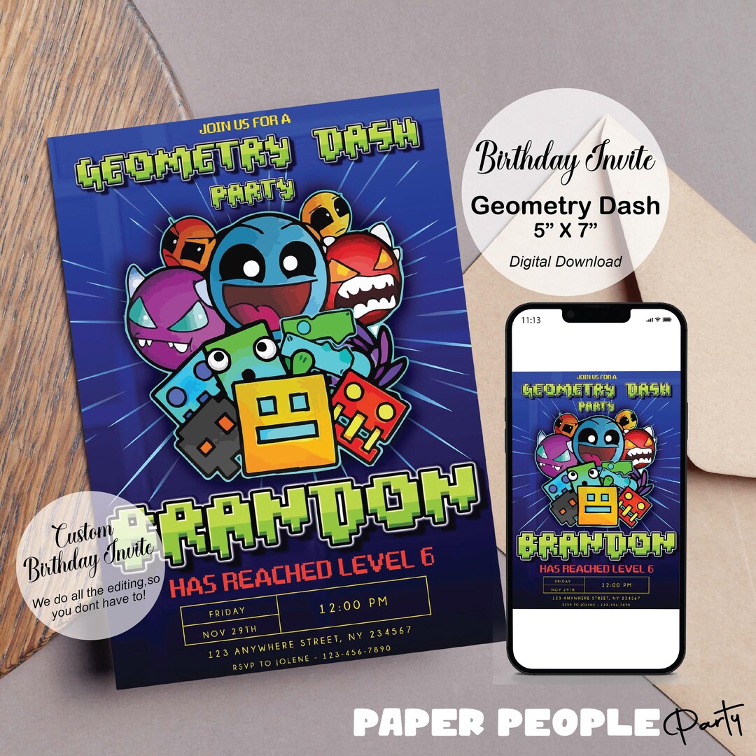 Geometry Dash Birthday Invitation, Geometry Dash Birthday Invite ...