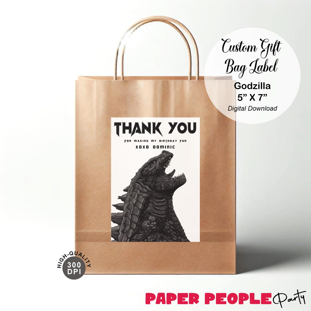 Godzilla Gift Bag Label, Godzilla Favour Bag Label, Custom Gift Bag ...
