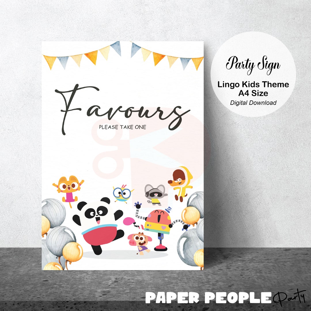 Modern Lingo Kids TV Birthday Favours Sign, Lingo Kids TV Party Favours ...