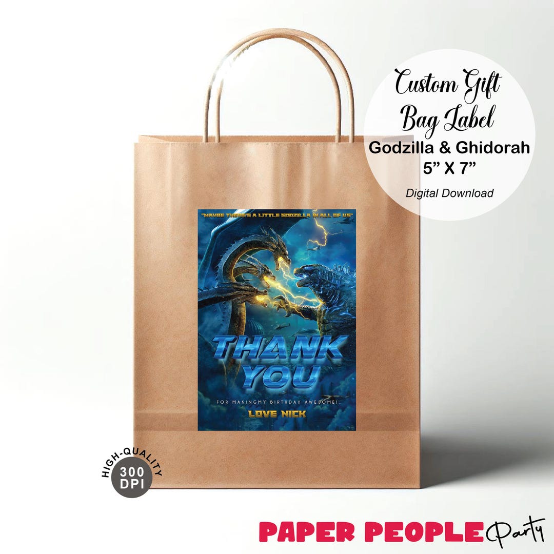Godzilla & Ghidorah Gift Bag Label, Godzilla Favour Bag Label, Custom ...