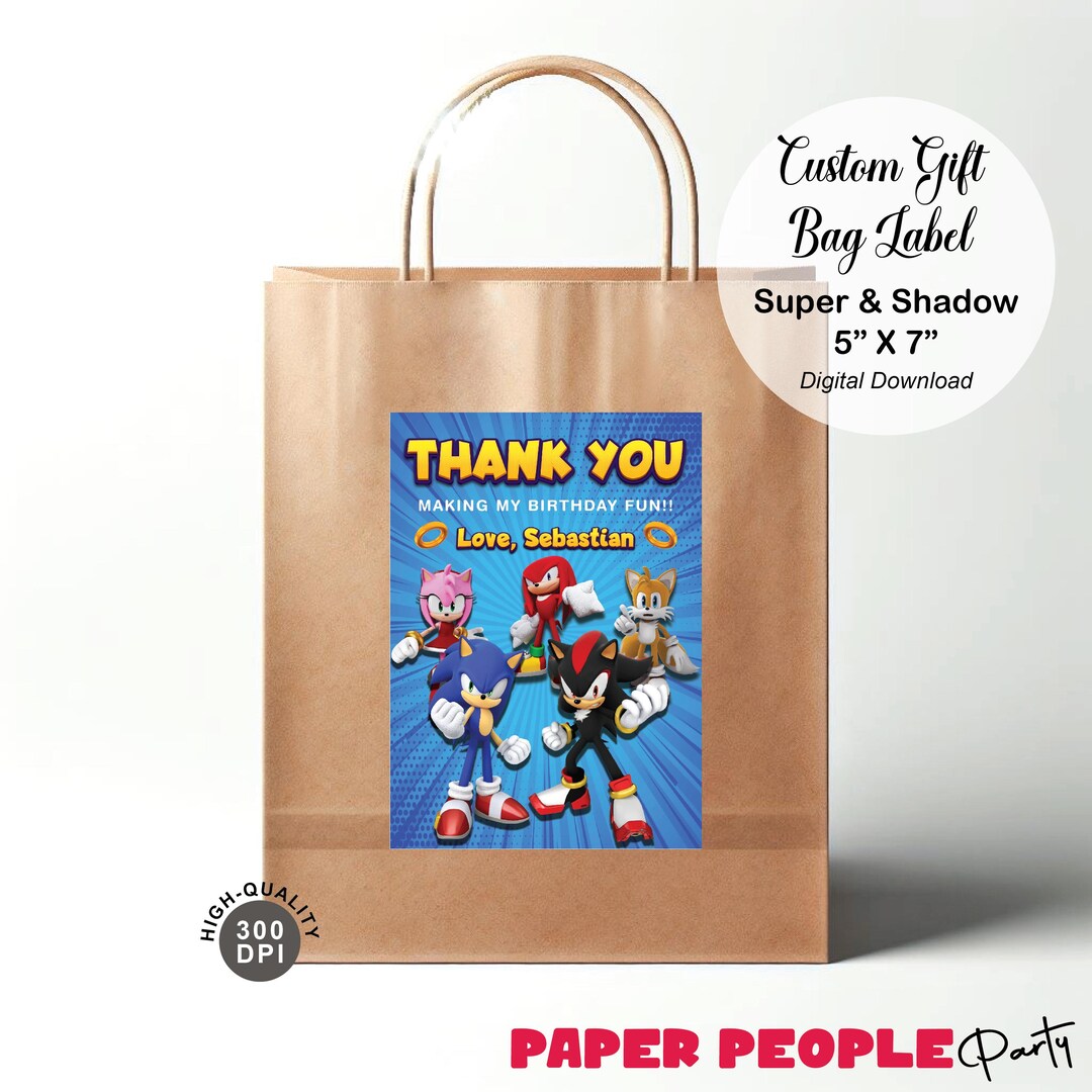 Super Sonic & Shadow Gift Bag Label, Super Sonic Thank You Label ...