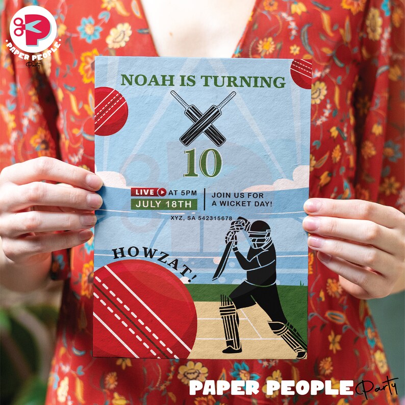 Cricket Theme Birthday Invite, Sports Theme Party Invite, Happy ...