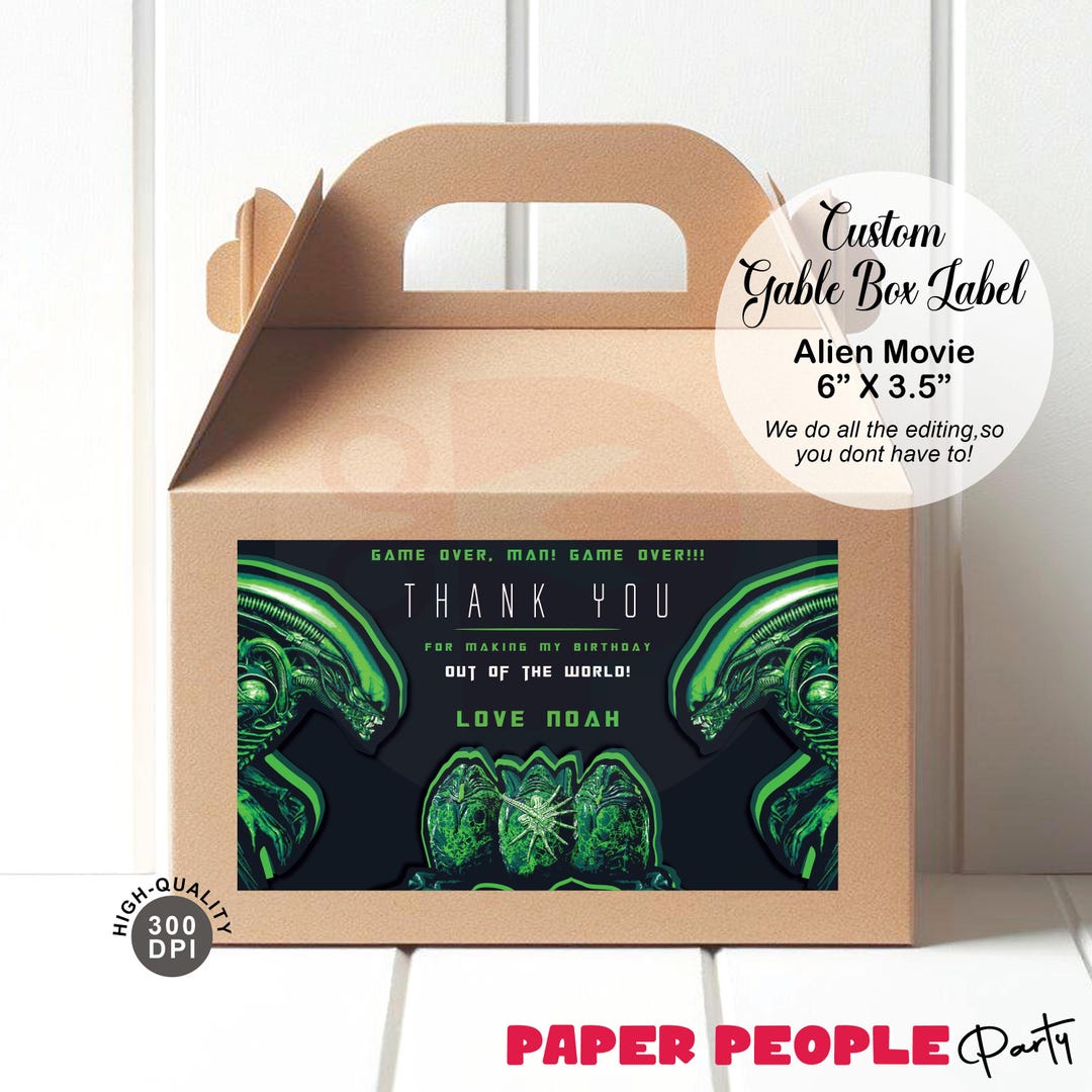 Alien Movie Gable Box Label, Aliens Xenomorph Birthday Favour Label ...
