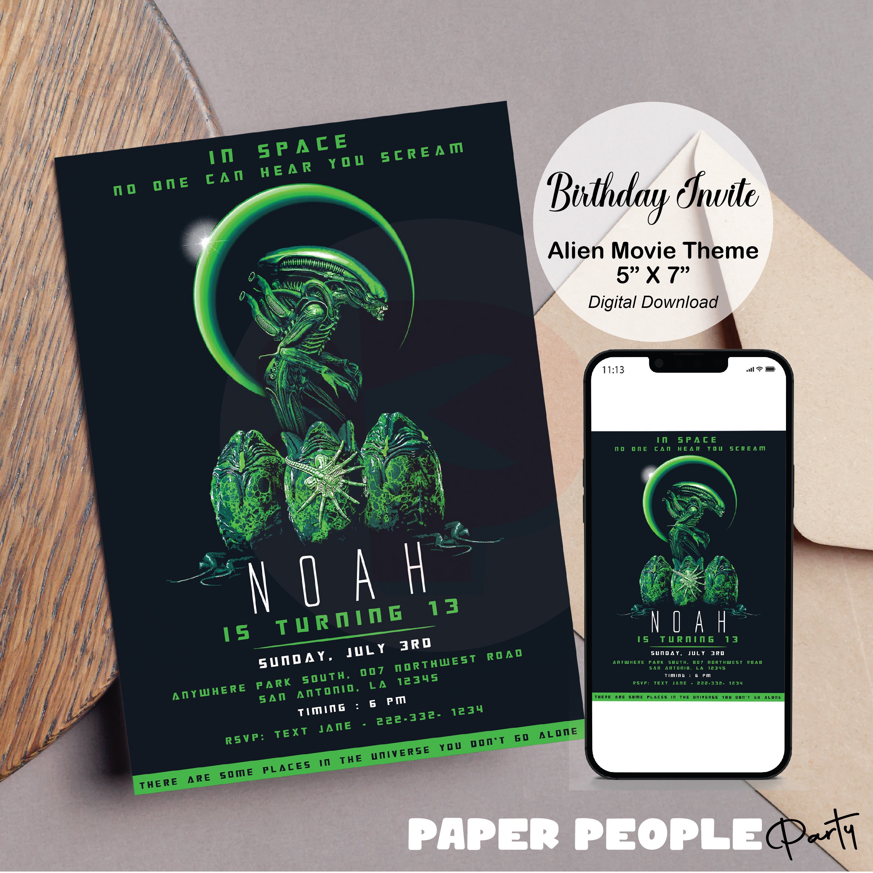 Alien Movie Birthday Invite, Aliens Xenomorph Party Invite, Happy ...