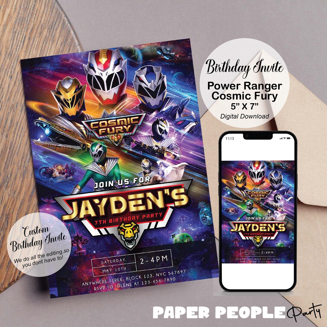 Power Ranger Cosmic Fury Invitation, Power Ranger Cosmic Fury Birthday ...