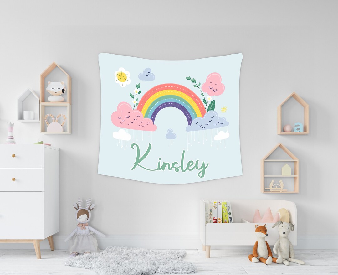Custom Rainbow Name Tapestry, Nursery Decor, Personalized Baby Tapestry ...