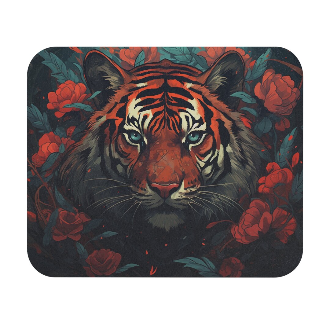 Tiger and Red Roses Mouse Pad, Aesthetic Mousepad, Boho Floral Desk ...
