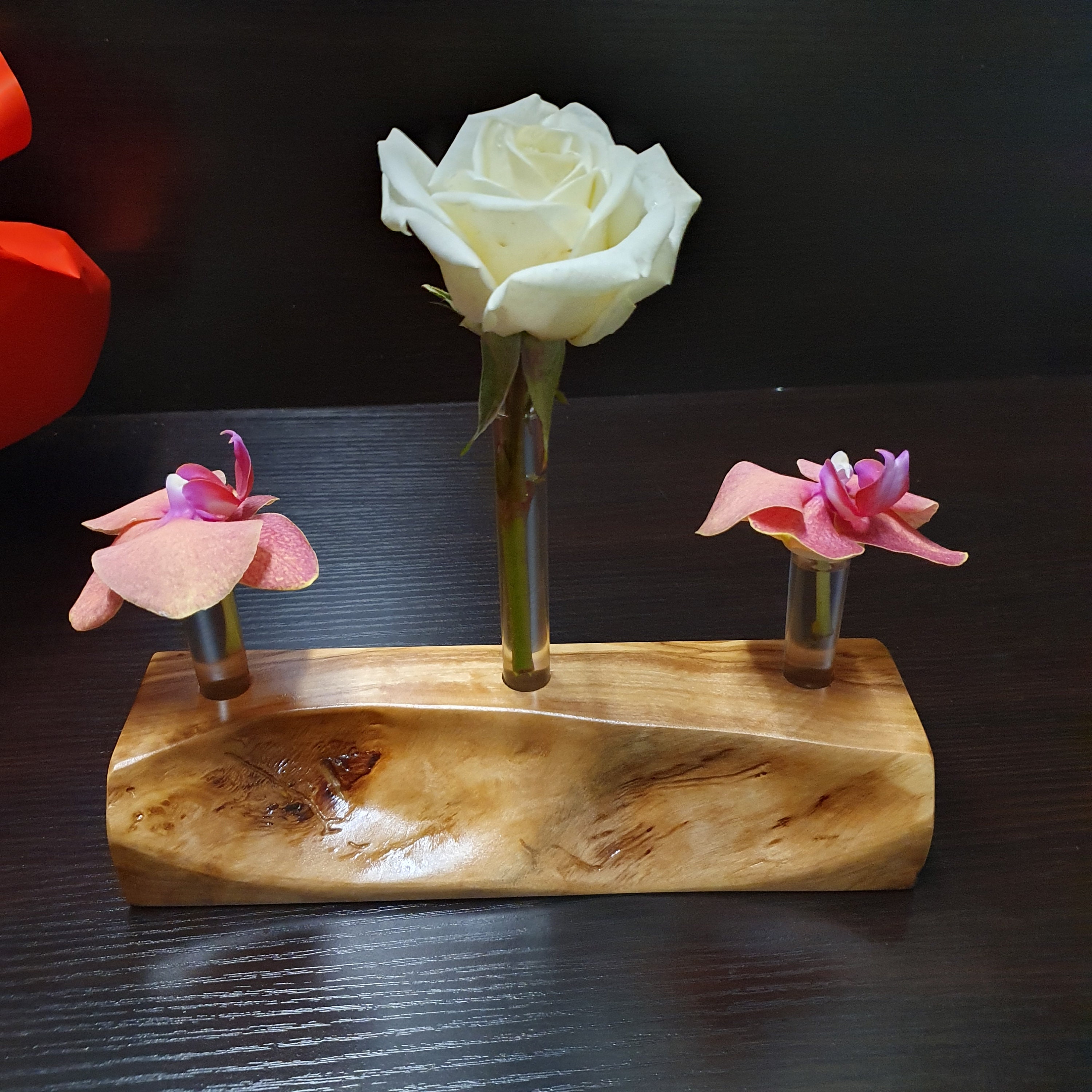 Rustic Olive Wood Test Tube Flower Vase Holder - Natural Oil Finish, 3 ...