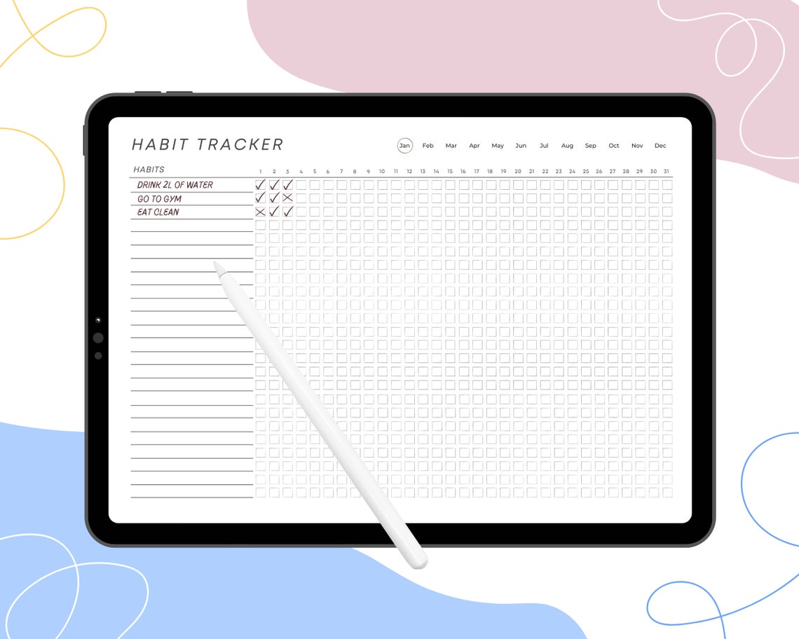 Printable Habit, Daily Habit, Printable, Digital Download, Use on Ipad ...