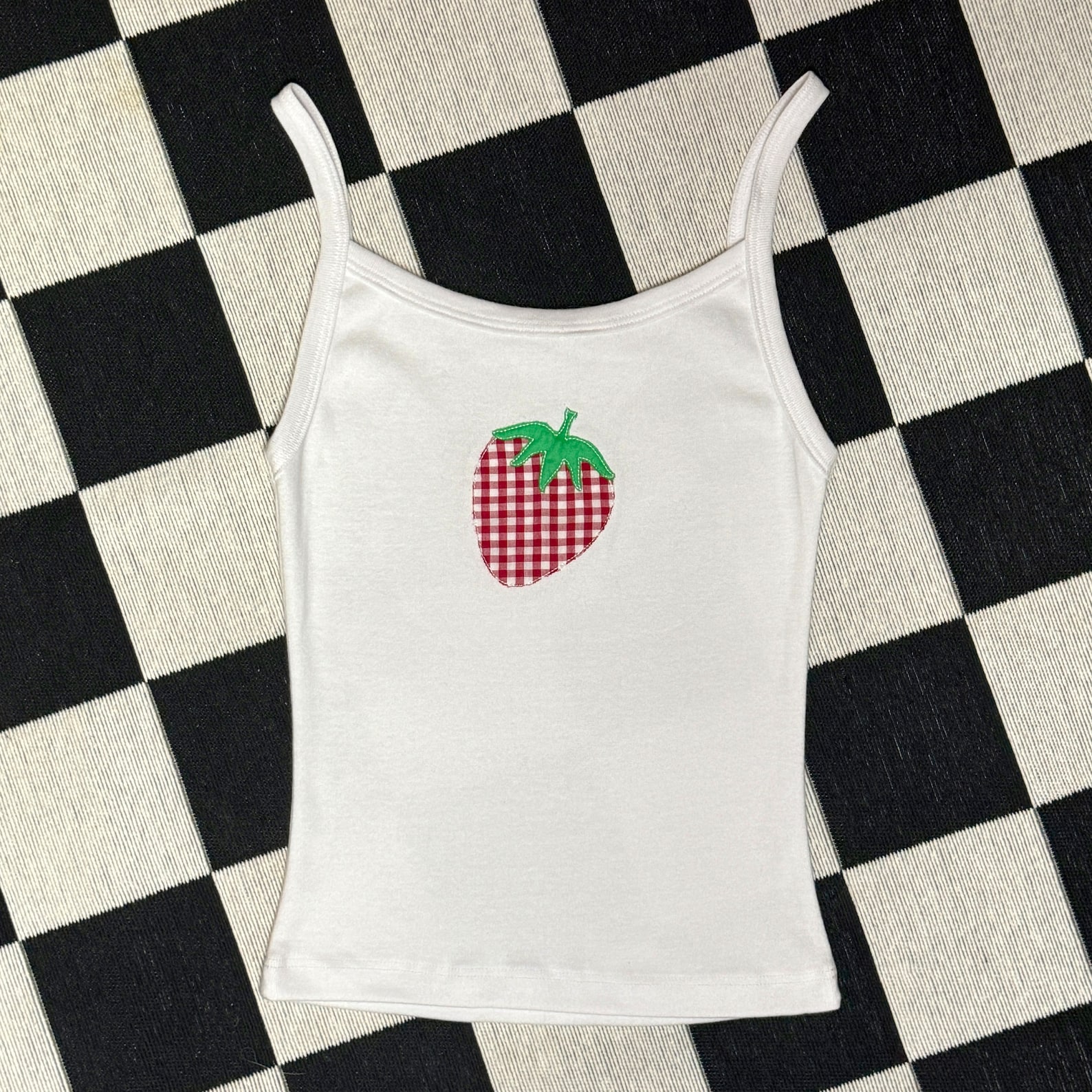 Gingham Strawberry Handmade Tank Top Embroidered Top - Etsy
