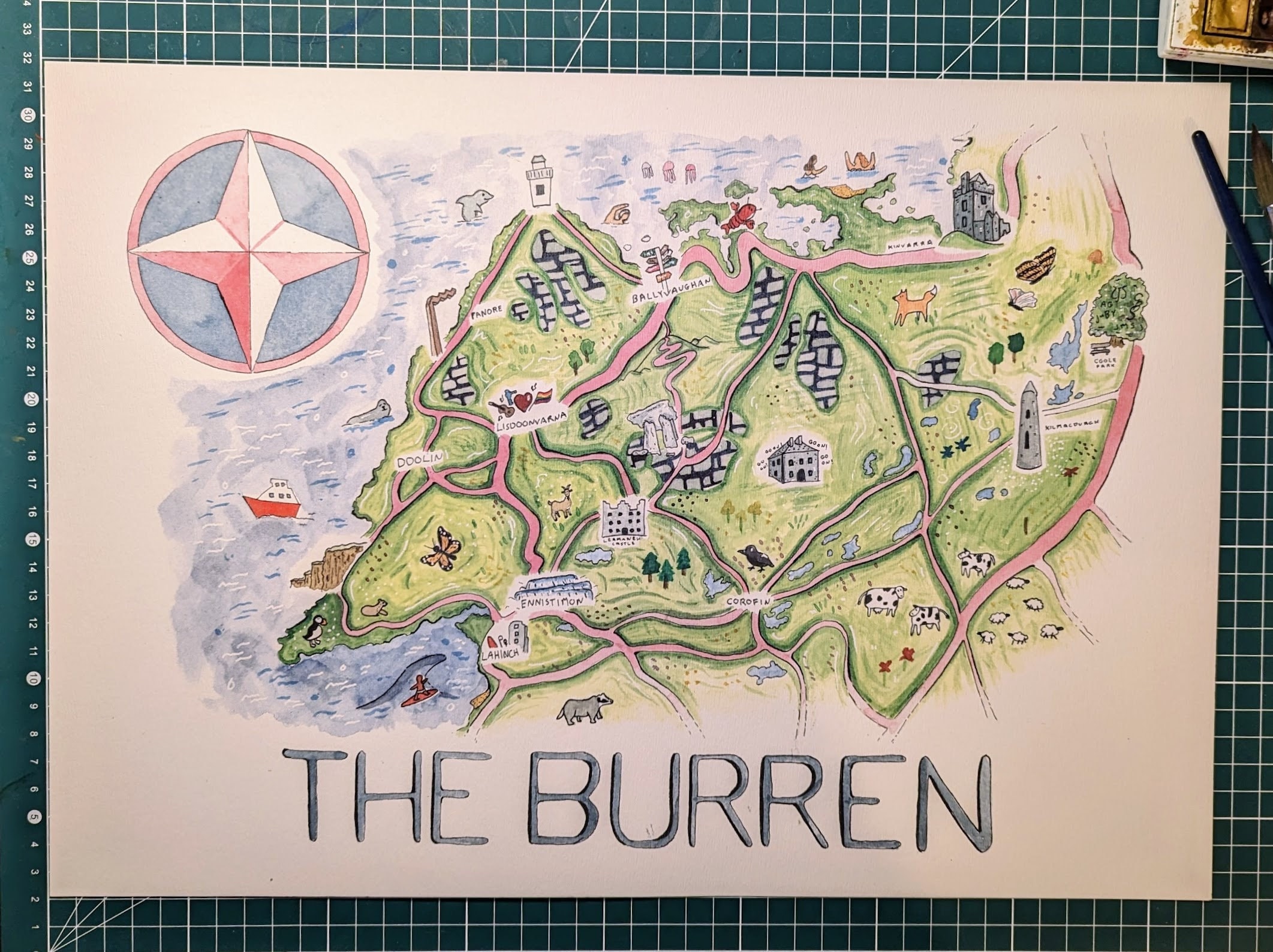 Poster of the Burren Illustrated Map - Hand Drawn Cartography - Etsy