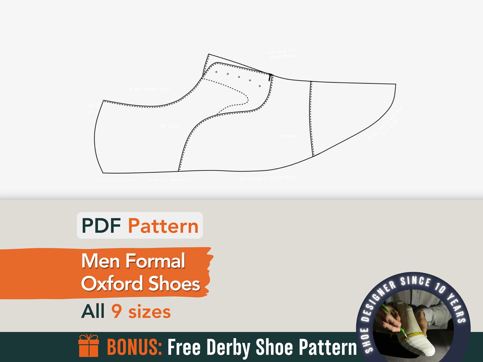 Patterns Oxford Toe Cap - Men's Shoe Sewing Pattern - PDF Shoes ...
