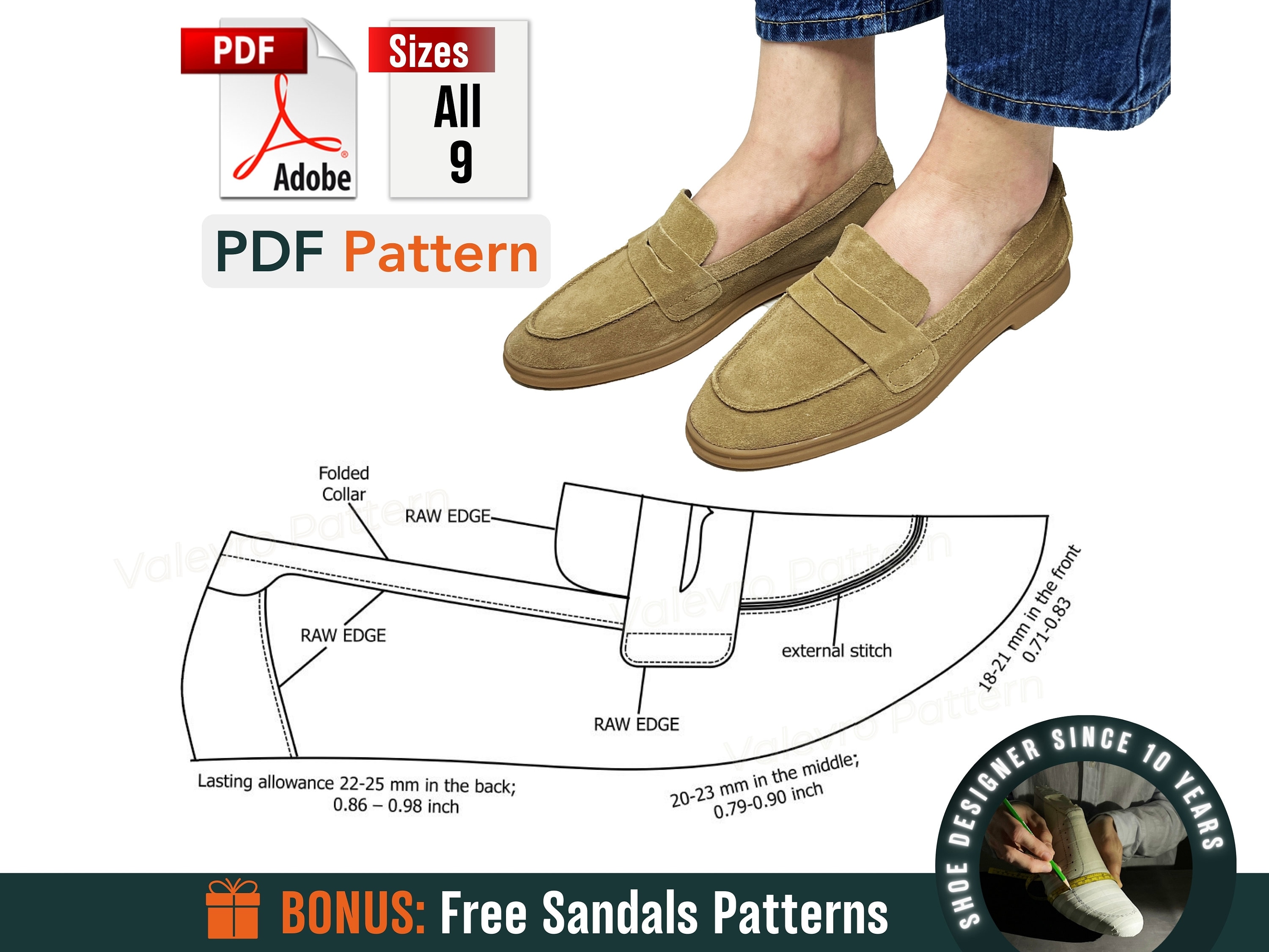 Digital Pattern Loafer PDF Women's Loafers All 9 Sizes Pattern PDF ...