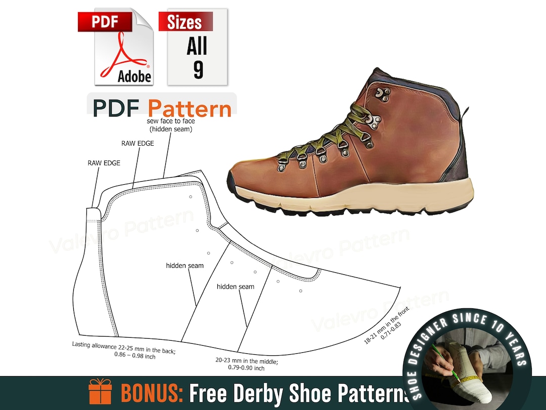 Hiking Boots Sewing Pattern PDF: Men's Sizes EUR 39-47 (digital ...