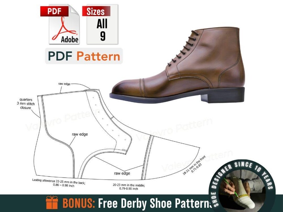 Laces Boots Sewing Pattern: Men's Boot Template (sizes EUR 39-47) (PDF ...