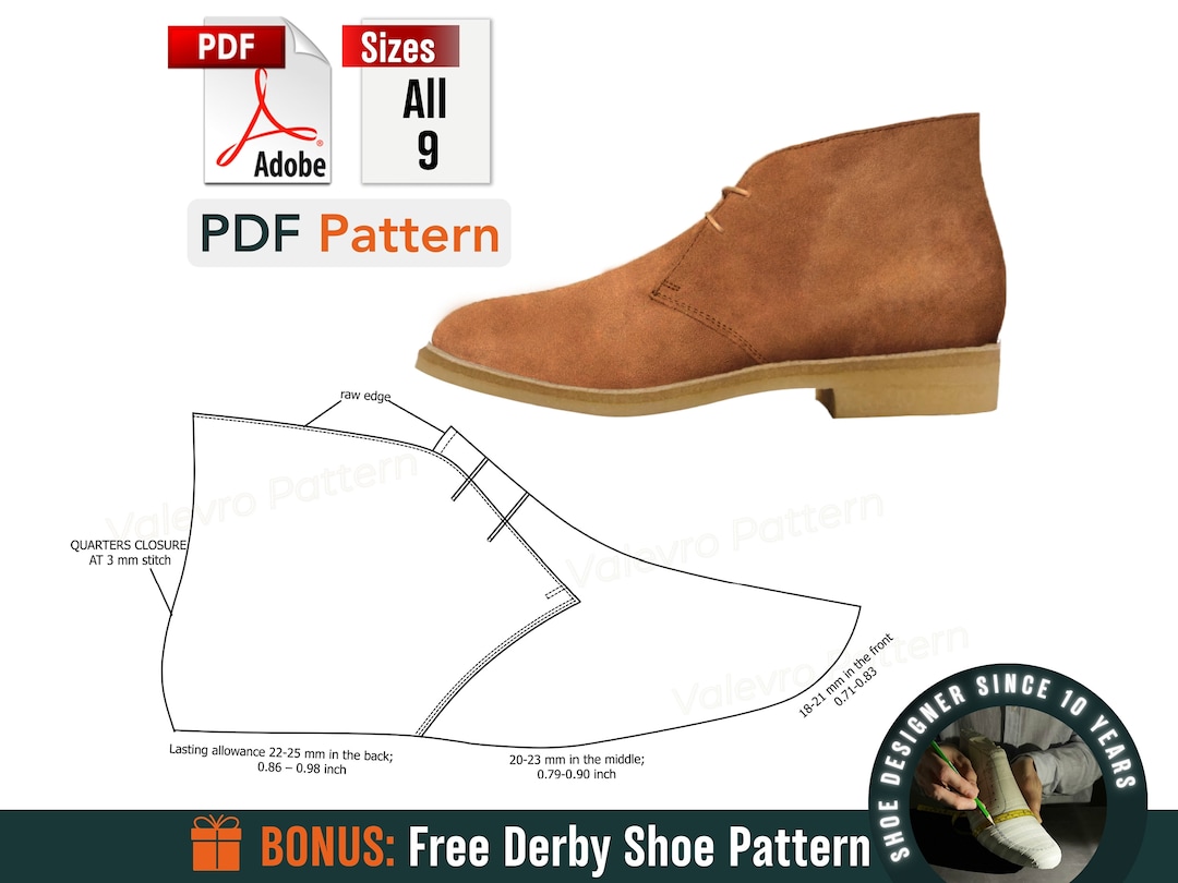 Suede Boots Sewing Pattern PDF: Men's Chukka Boot (sizes EUR 39-47 ...