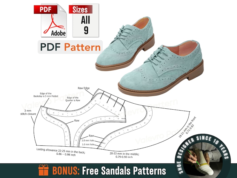 Derby Shoes Sewing Pattern PDF - Women's Sizes EUR 34-42 (digital ...