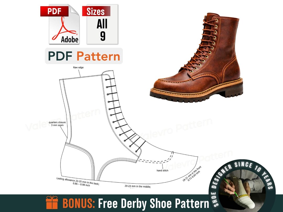 High Shaft Moc Toe Work Boots – Sewing Pattern PDF – Men’s Leather ...