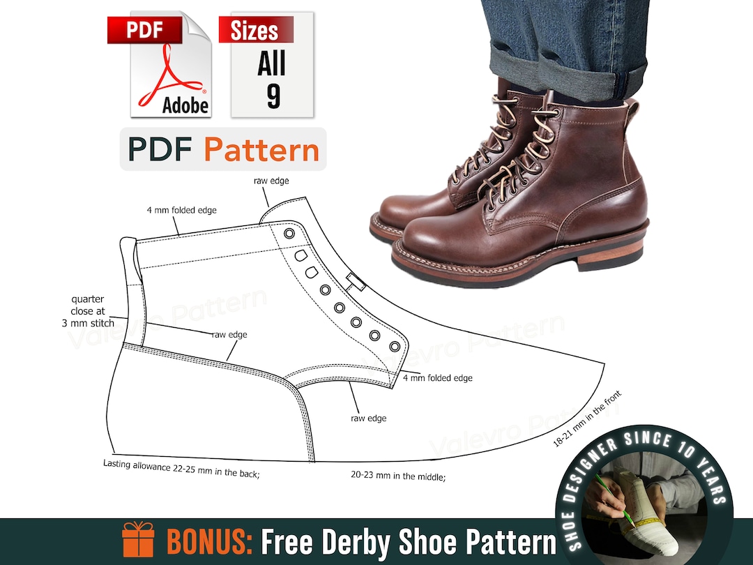 Digital Boots Pattern - Sewing Patterns - Shoe Templates - Men Boots ...