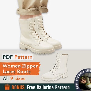 Digital Pattern Shoes PDF, Women Laces - Zipper Boot All 9 Sizes - Etsy
