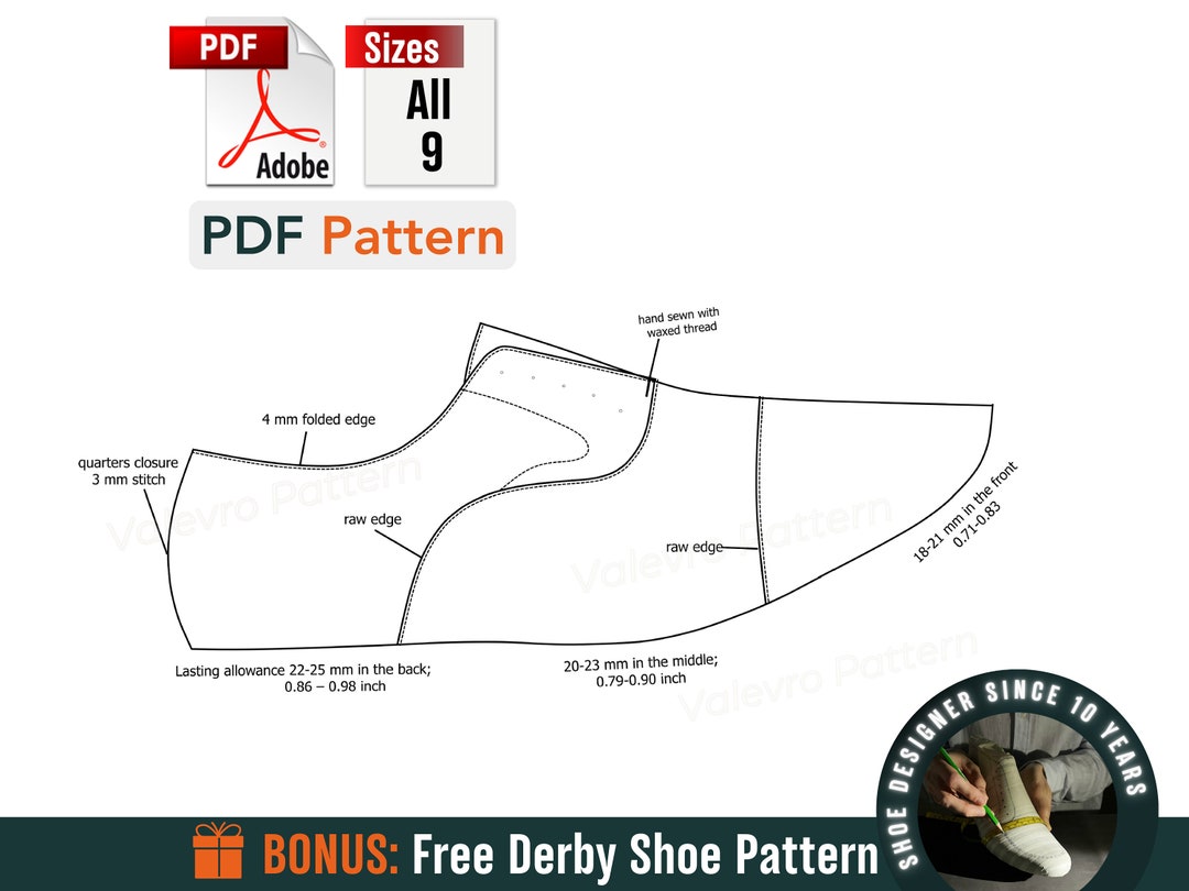 Patterns Oxford Toe Cap - Men's Shoe Sewing Pattern - PDF Shoes ...