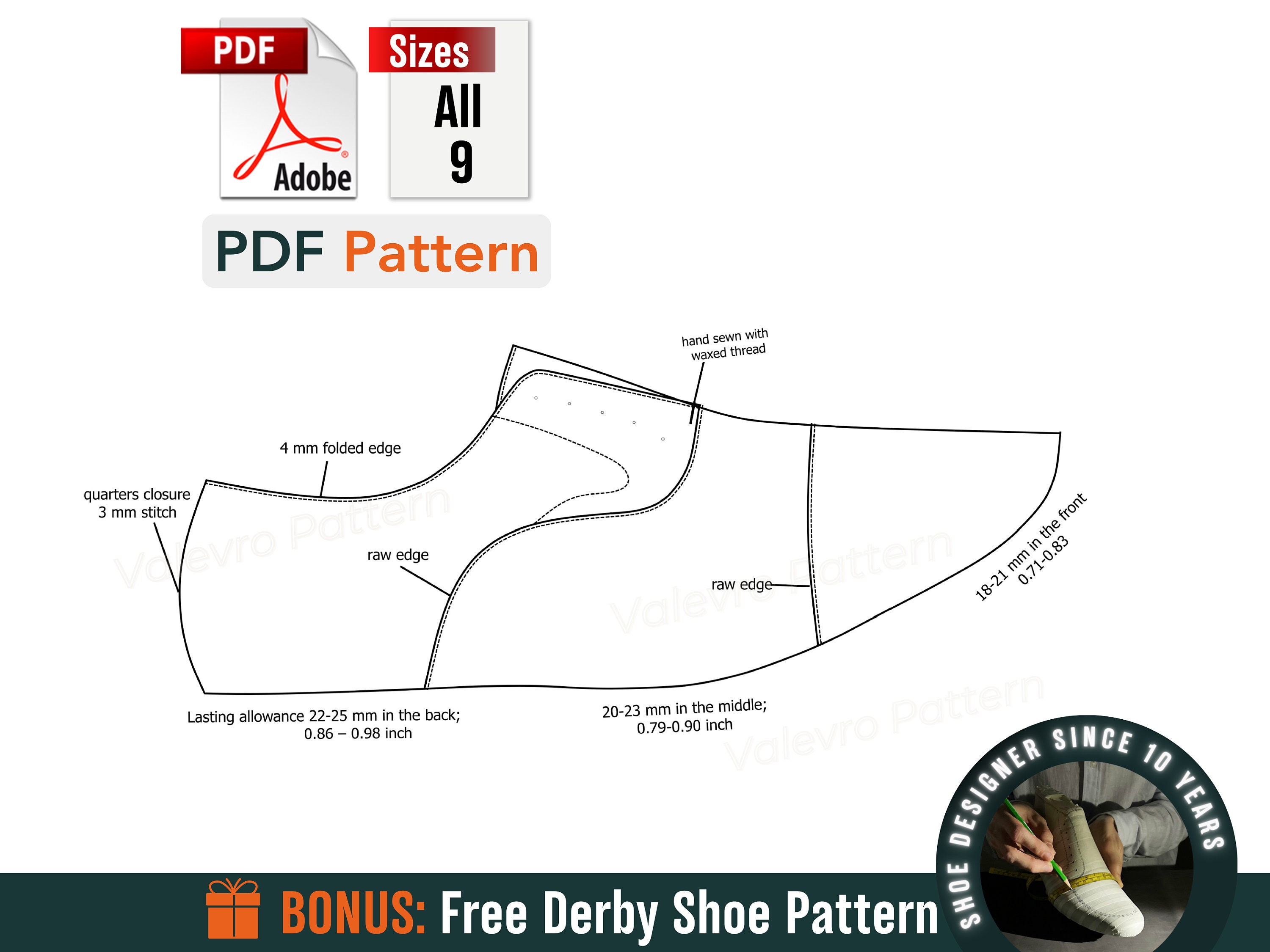 Patterns Oxford Toe Cap - Men's Shoe Sewing Pattern - PDF Shoes ...