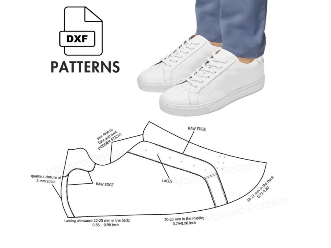 Men's Sneakers Sewing Pattern DXF: DIY Shoes With Laces - Etsy