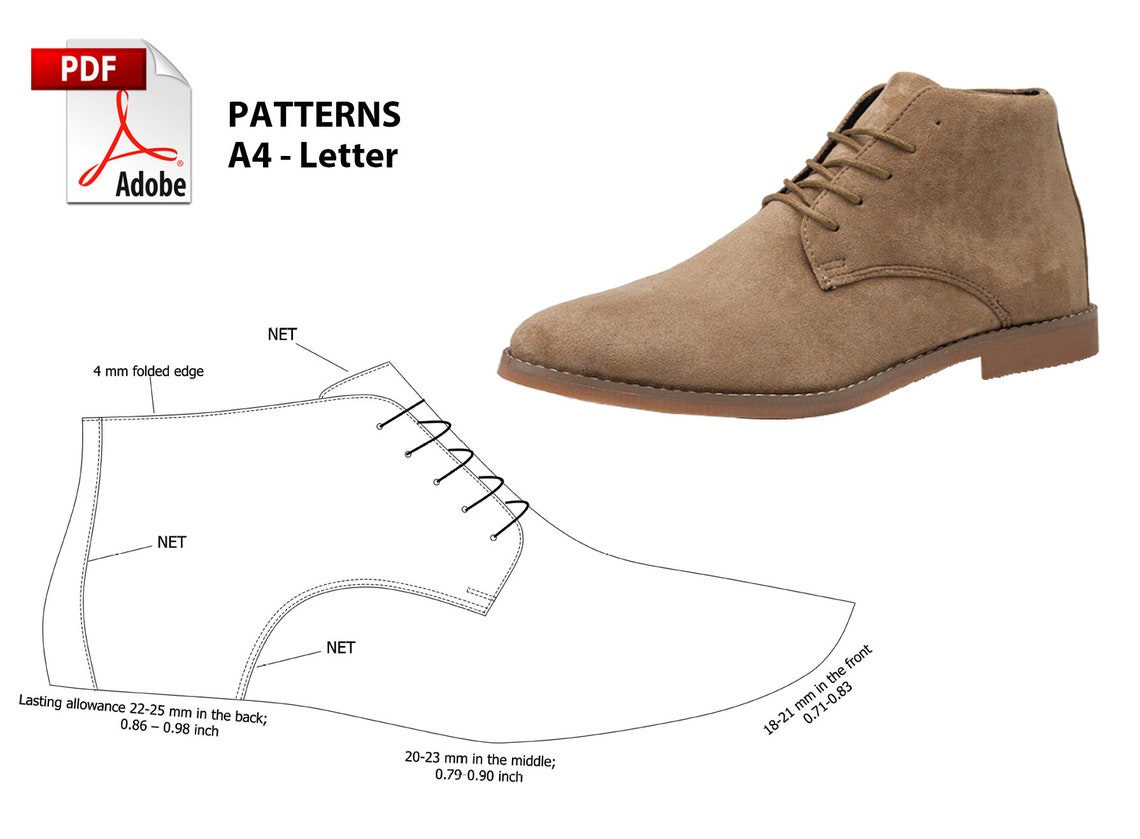 Digital Pattern Shoes PDF, Laces Casual Men Boot, Heel, All 9 Sizes ...