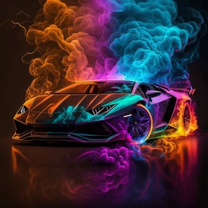 Abstract Neon Lamborghini Wall Art - Etsy