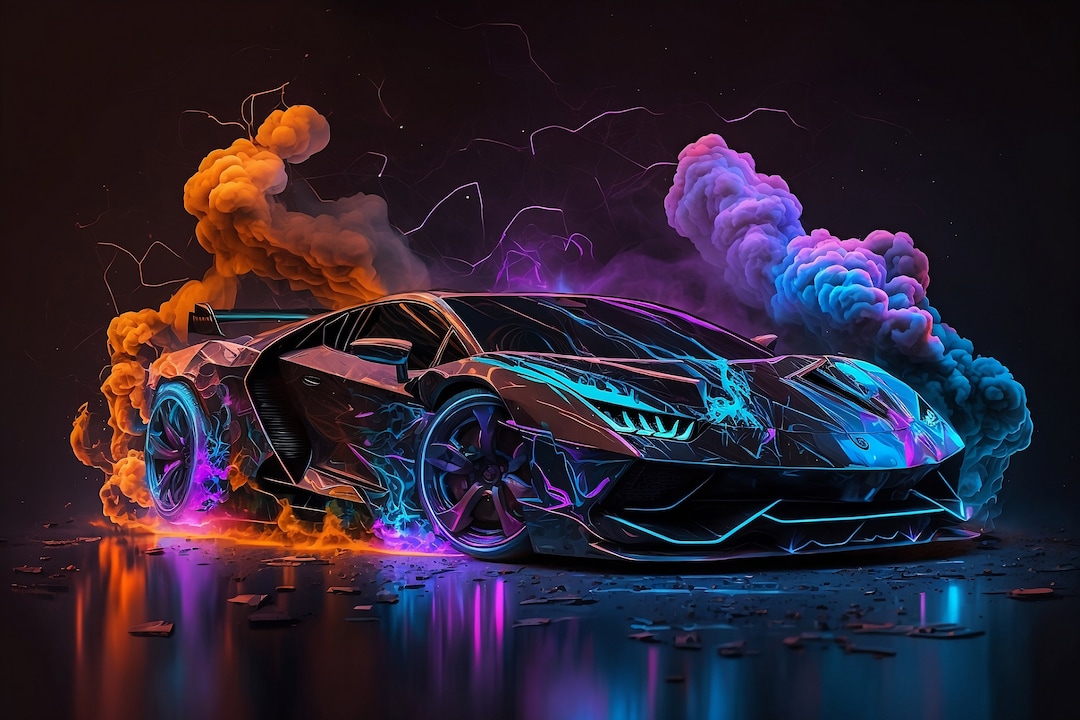 Lamborghini Hurricane Digital Art Neon Smokes - Etsy