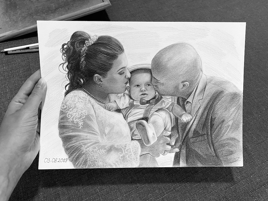 Pencil Portrait From Photo. Mother's Day Gift. Pencil Drawing. Family ...