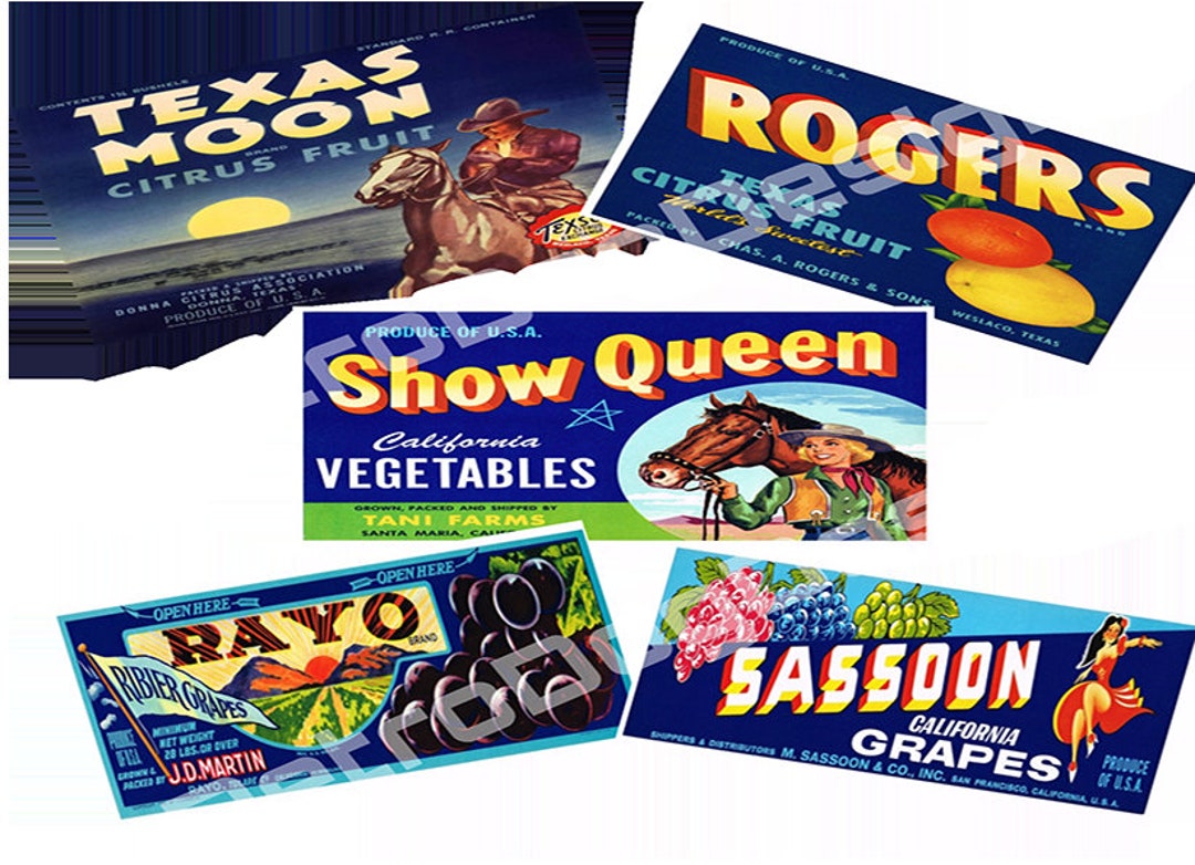 Vintage Crate Labels, Food Crate Labels, American Retro Fruit Crate ...