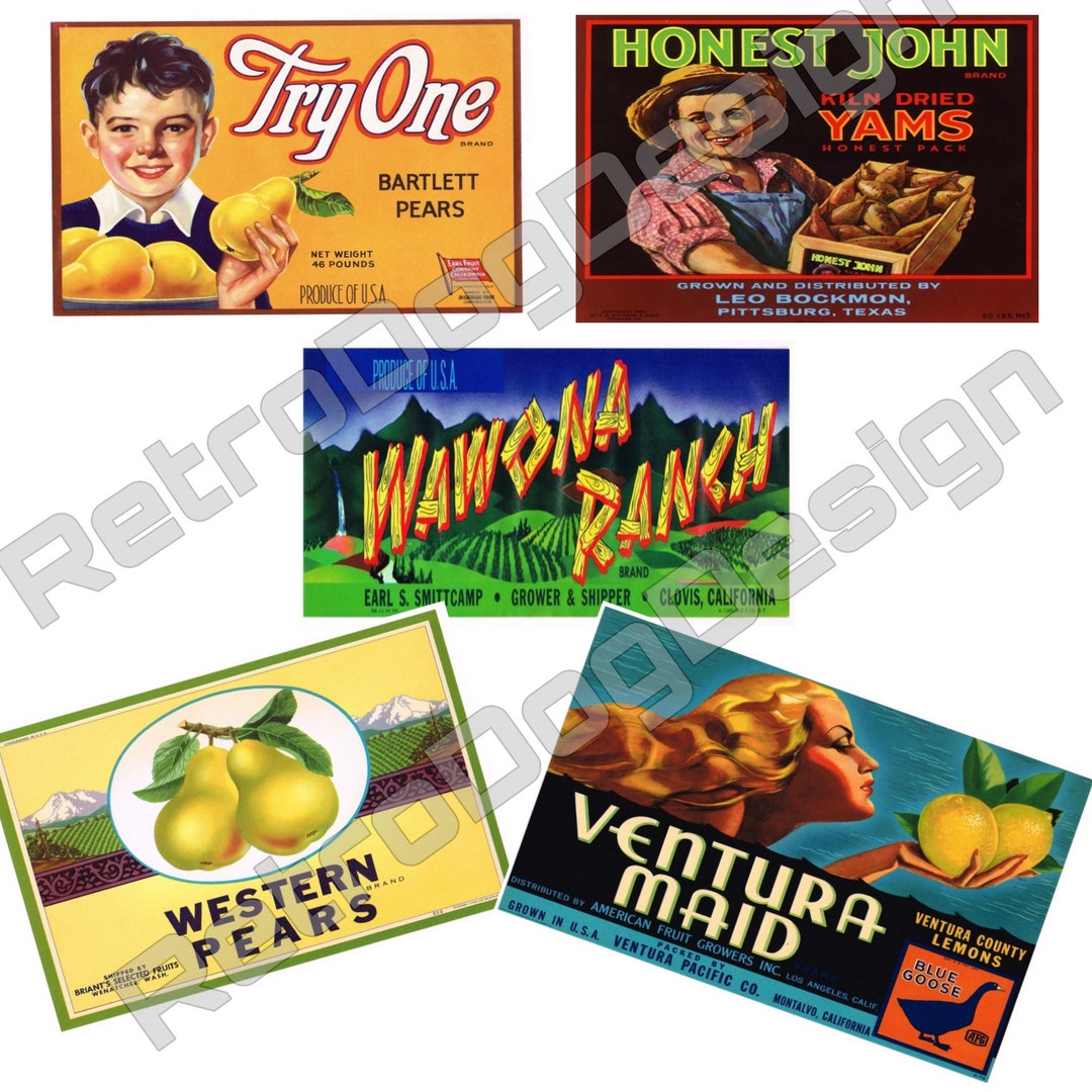 Vintage Wooden Crate Labels, Vintage Fruit Crate Labels, Retro Labels ...