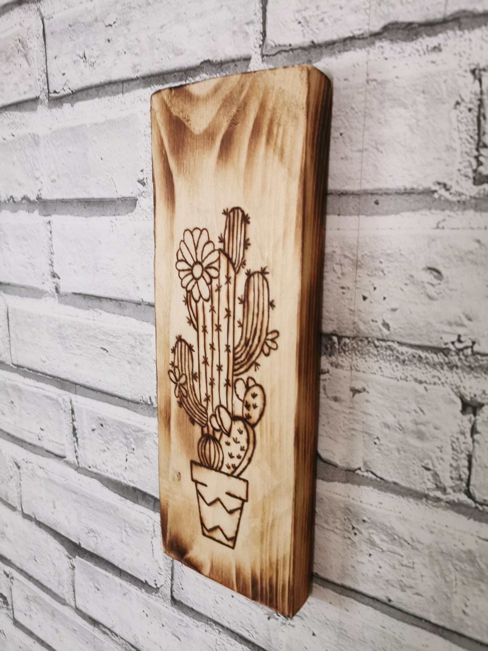 Handmade Gift, Pyrography Wall Art, Cactus Art, Flowers, Handmade Wall ...