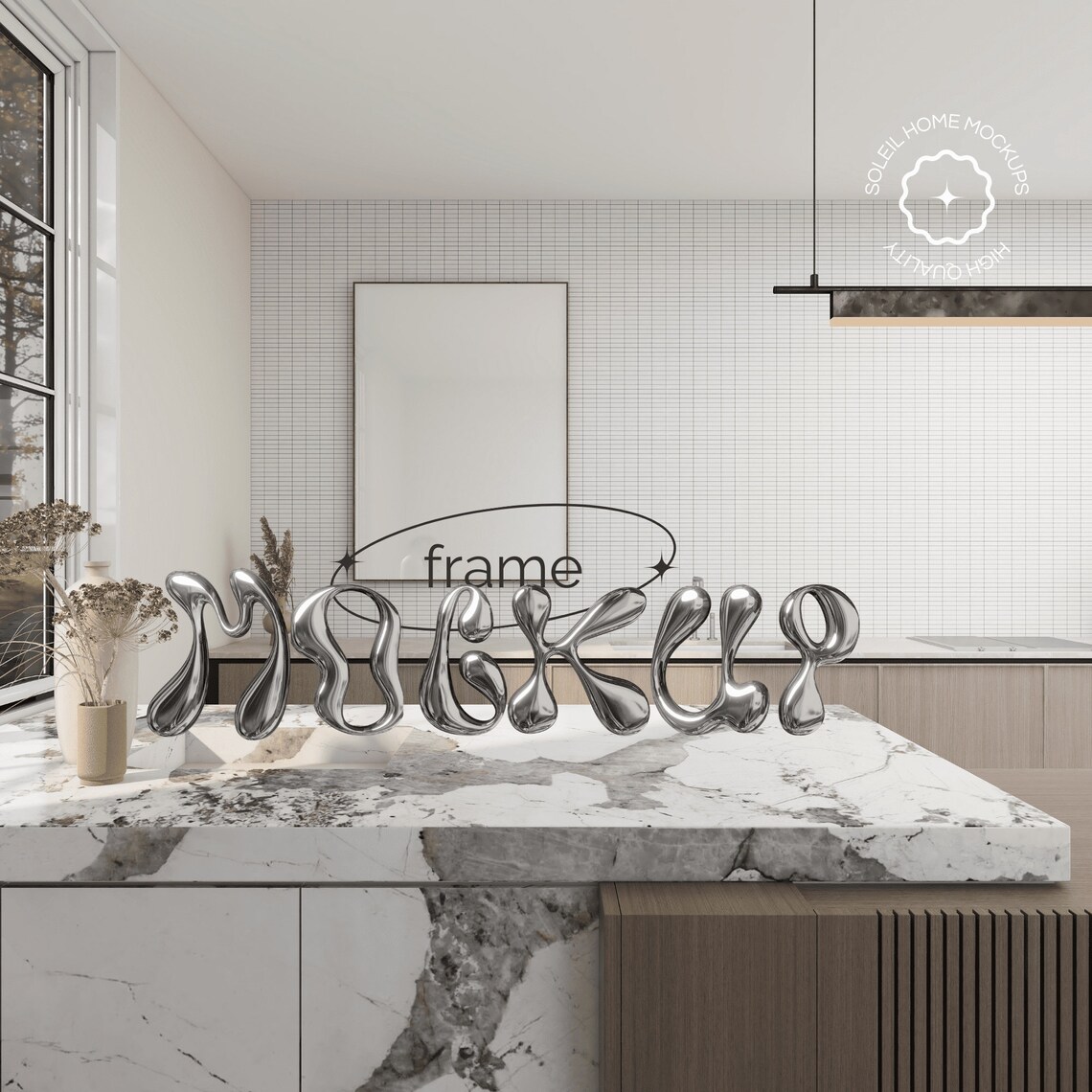 Mockup Frame in a Minimalist Kitchen, Digital Mockup Modern Interior ...