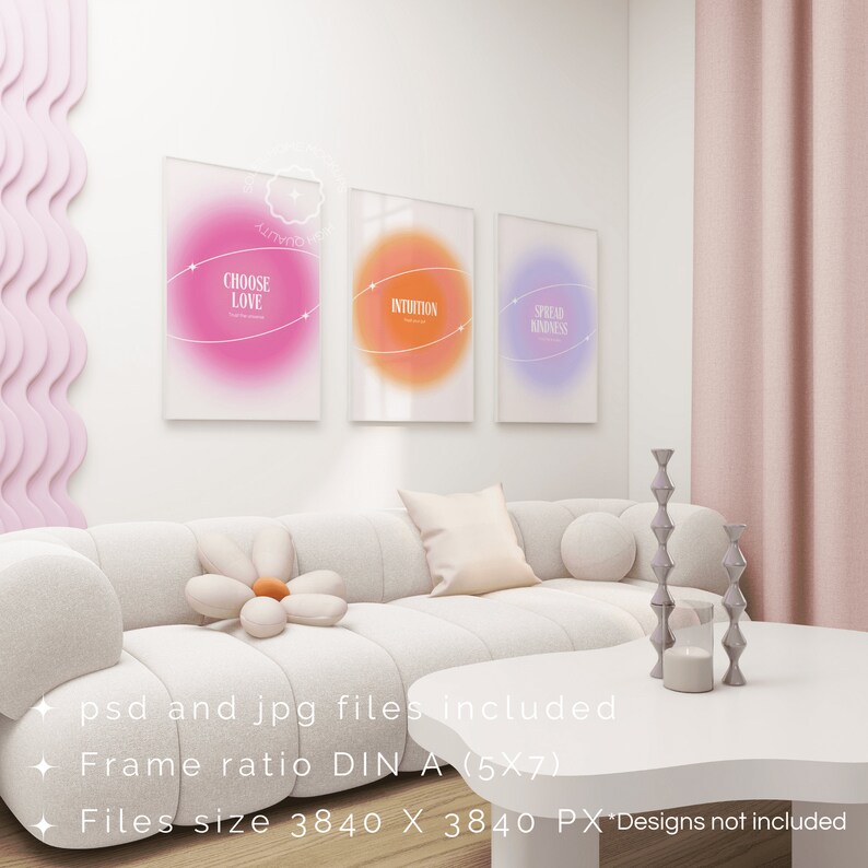 Three Frames Mockup, Colorful Mock up Interior Scene, Pastel and Danish ...