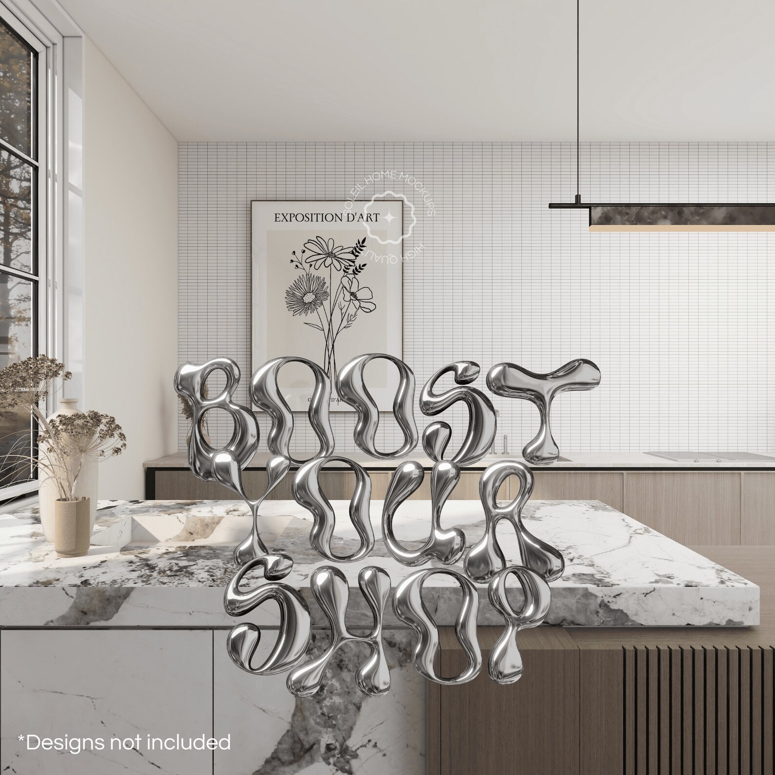 Mockup Frame in a Minimalist Kitchen, Digital Mockup Modern Interior ...