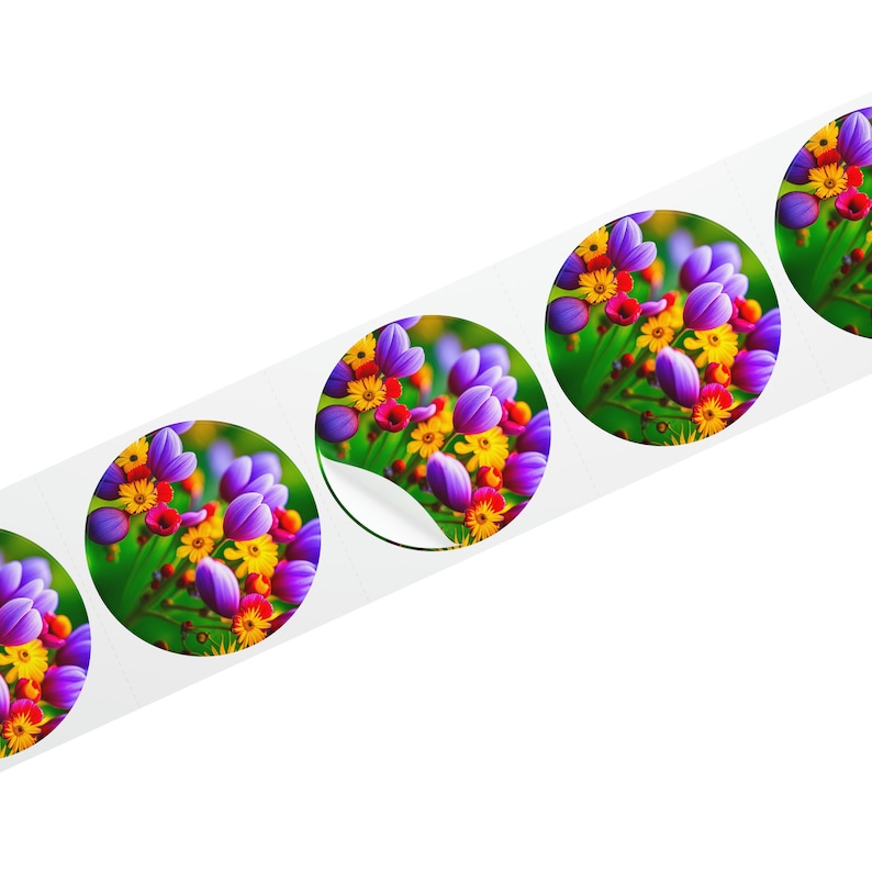 Blooms in Every Roll: Round Sticker Label Rolls With Colorful Floral ...