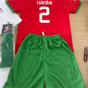 Morocco Football Shirt Jersey Top Kit 2022 World Cup Hakimi Ziyech KIDS ...
