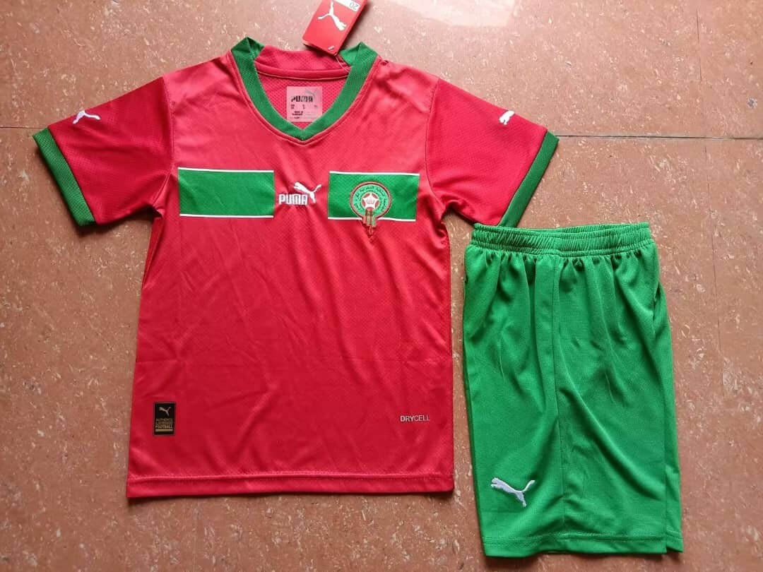Morocco Football Shirt Jersey Top Kit 2022 World Cup Hakimi Ziyech KIDS ...