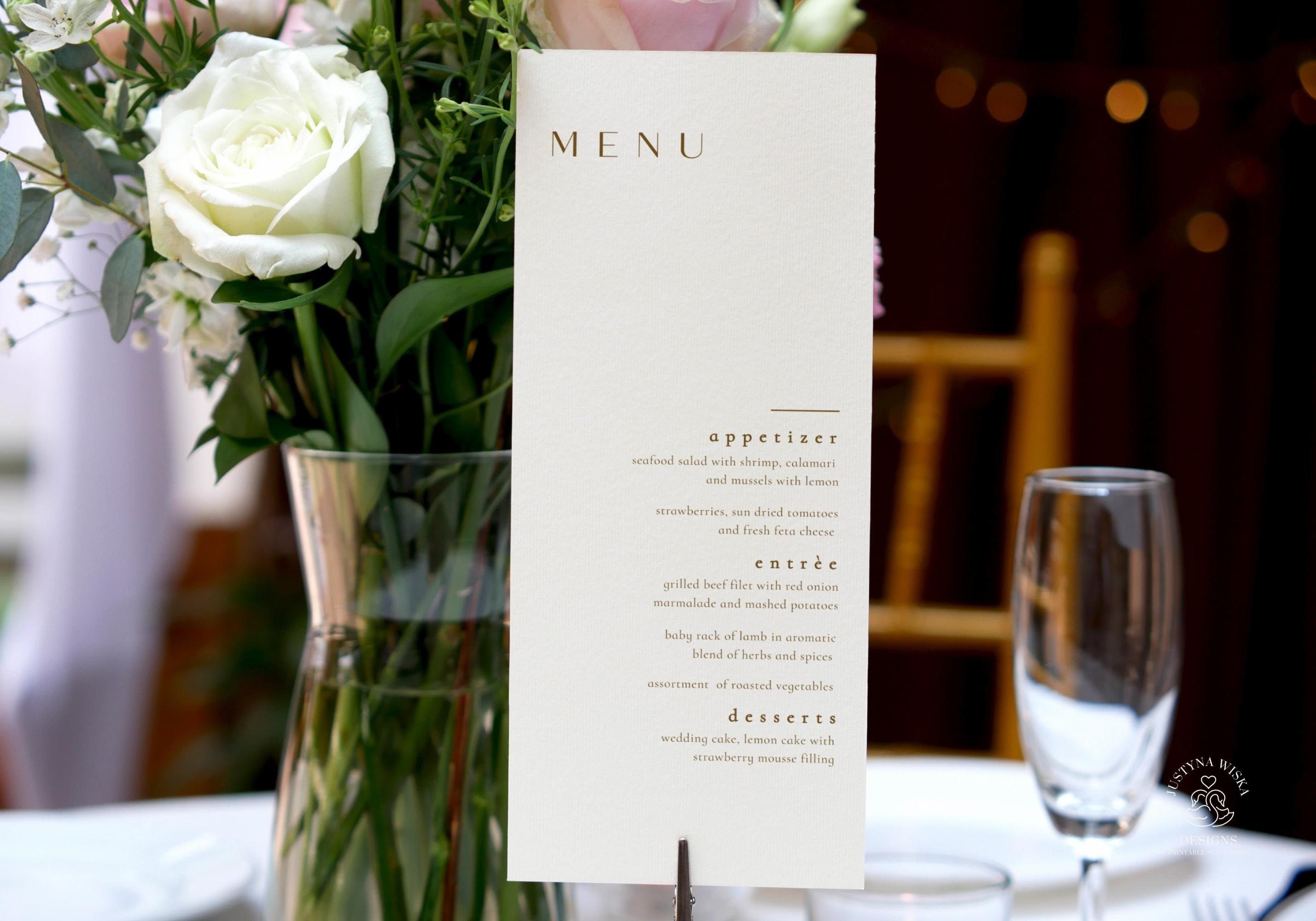 Elegant Wedding Menu Template, Modern Wedding Menu Napkin Note ...