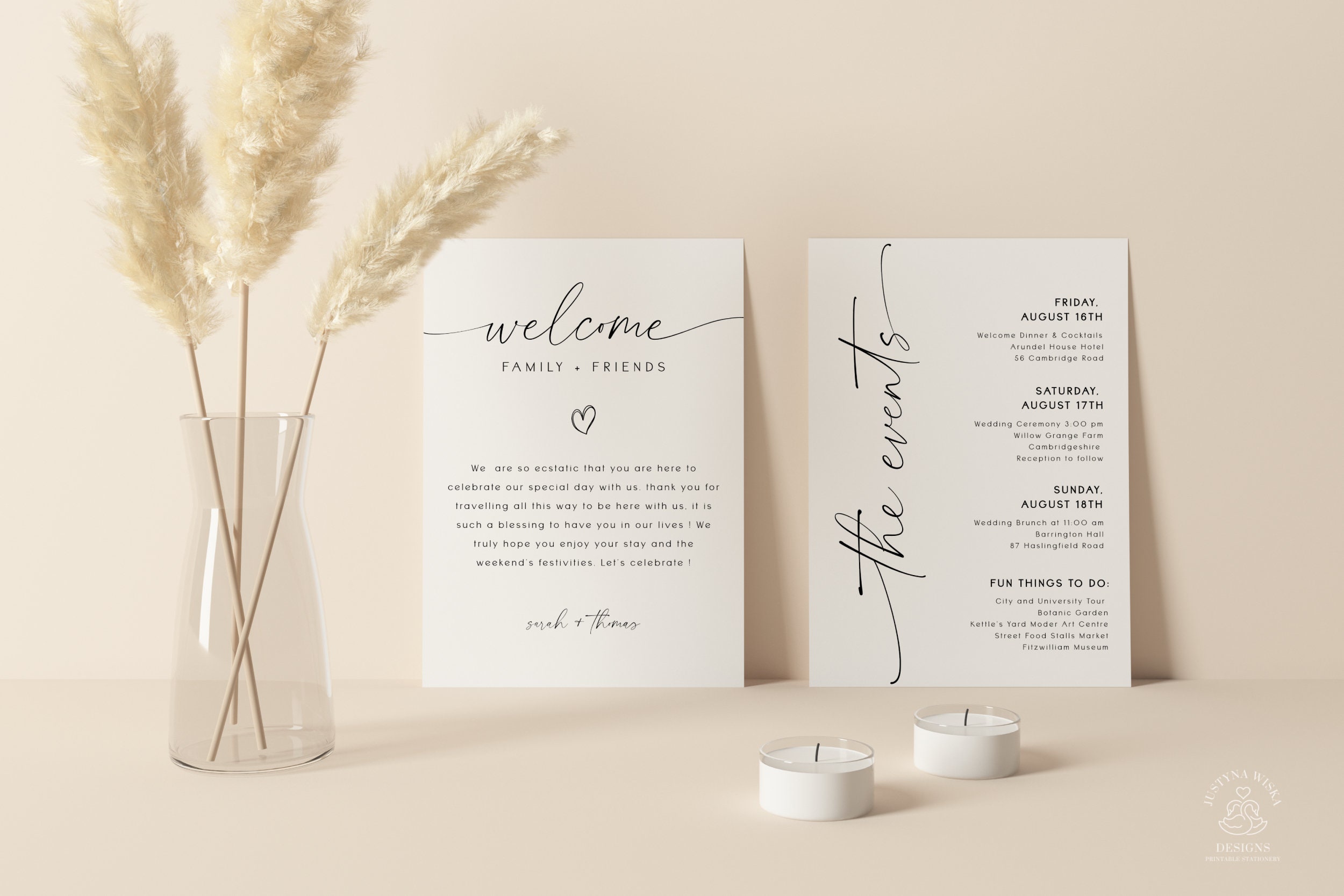 Minimalist Wedding Events Card Template, Wedding Welcome Bag Note ...