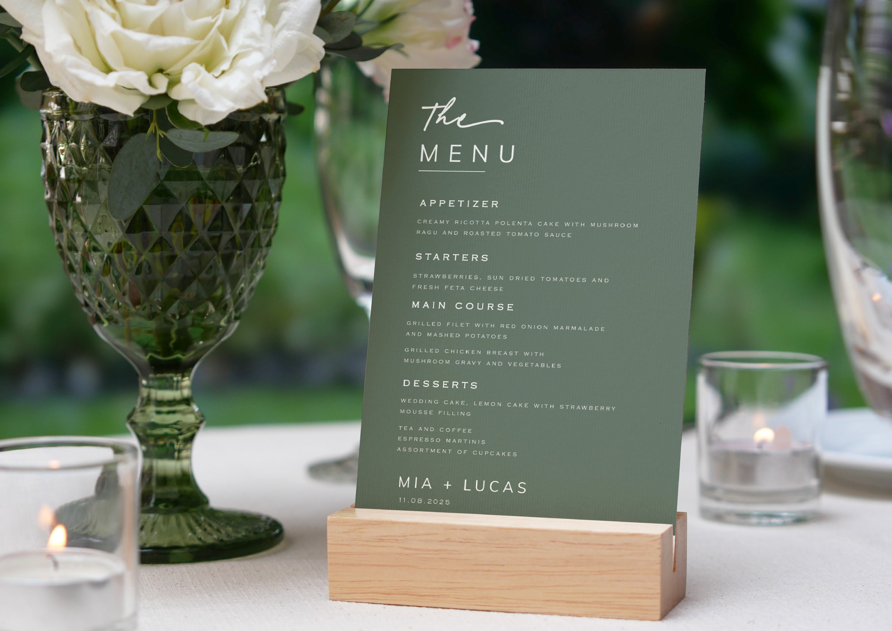 Sage Green Classic Wedding Menu Template, Minimalist Wedding Menu ...
