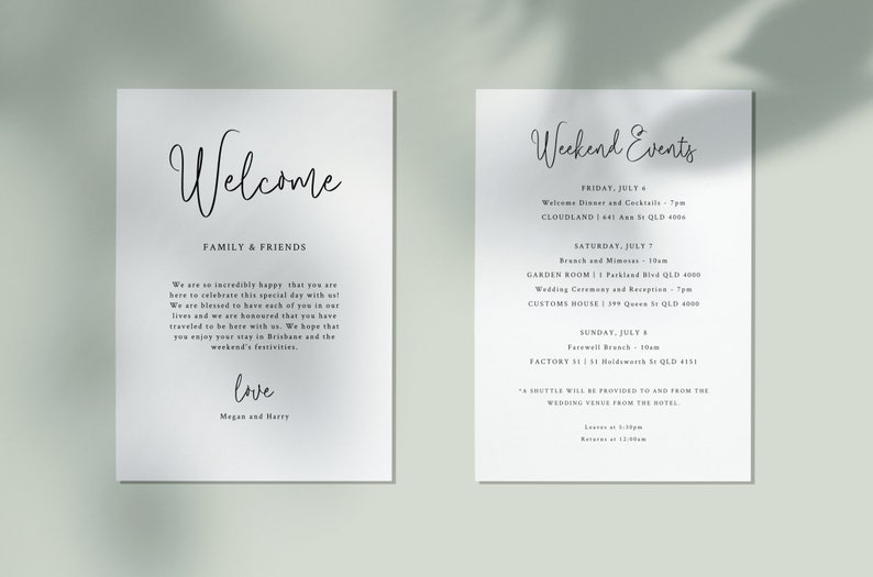 Minimalist Welcome Letter Template, Wedding Timeline Schedule, Modern ...