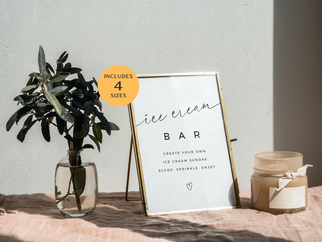 Ice Cream Bar Sign Template, Sundae Bar Table Sign, Minimalist Ice ...