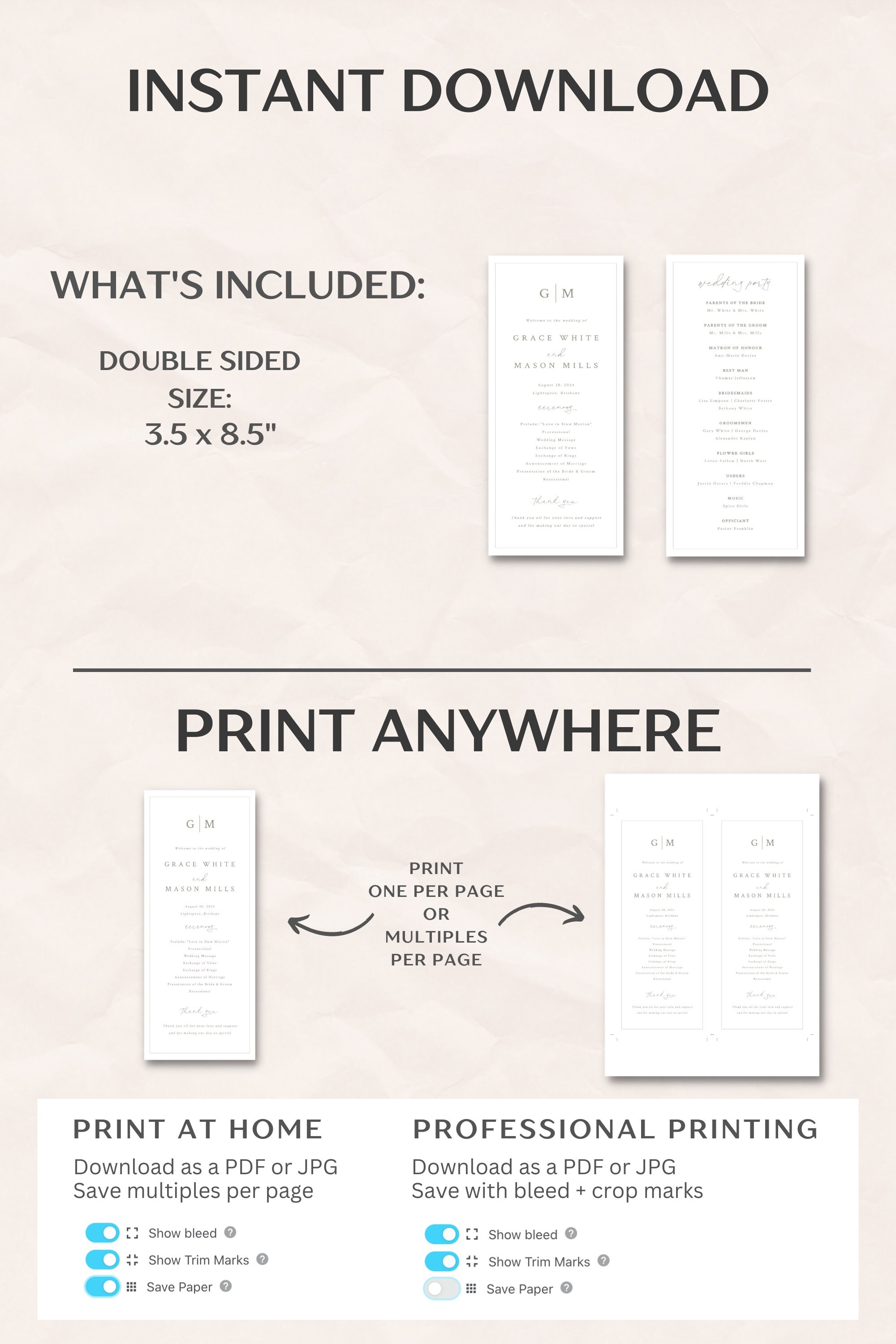 Church Program Wedding, Modern Order of Service, Minimalist Wedding ...