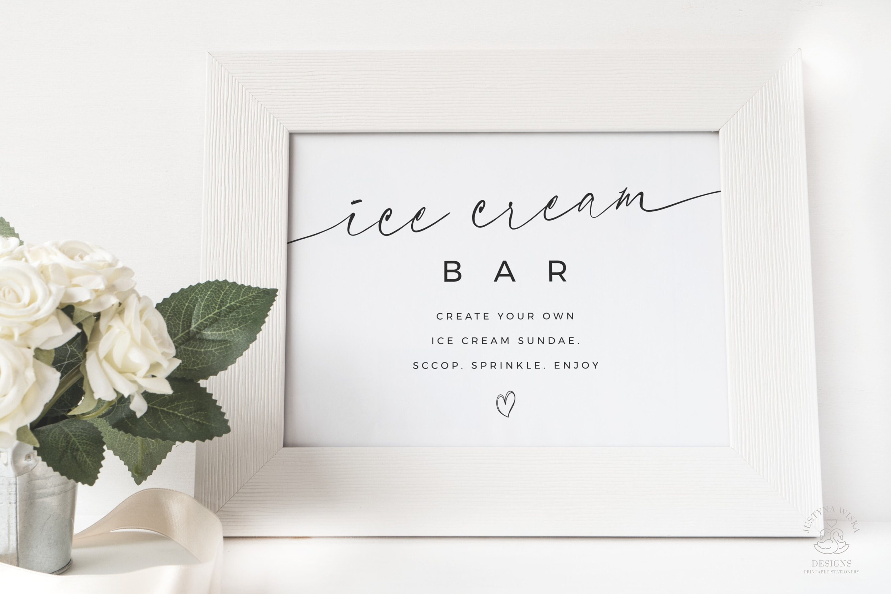 Ice Cream Bar Sign Template, Sundae Bar Table Sign, Minimalist Ice ...