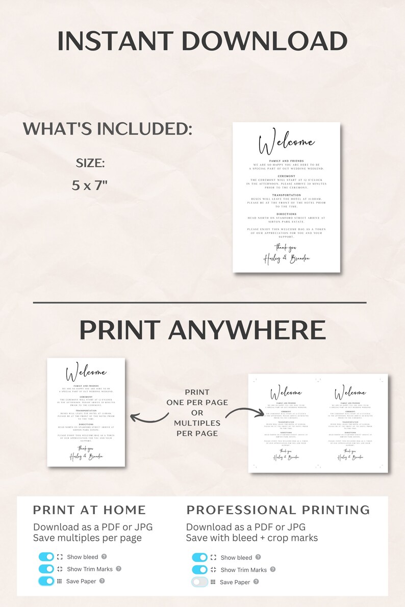 Wedding Welcome Letter Template, Welcome Letter Printable, Welcome Bag ...